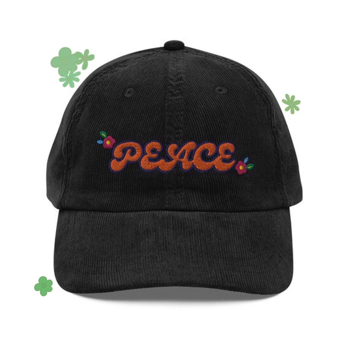 Unisex Boho Flower Peace Embroidered Corduroy Dad Hat, Peace Hat, Dad ...