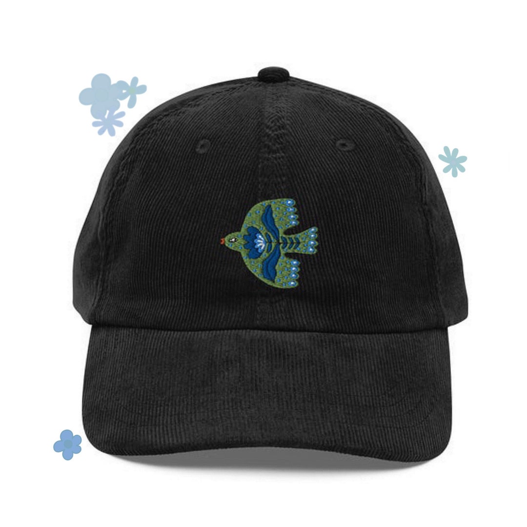Unisex Embroidered Boho Flower Bird Corduroy Dad Hat, Bird Hat, Flower ...