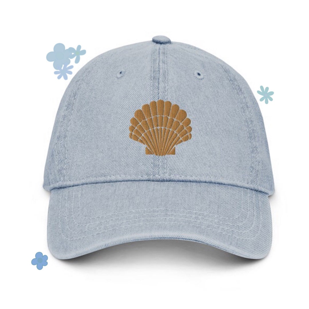 Embroidered Boho Seashell Denim Hat, Seashell Hat, Shell Dad Hat, Boho ...