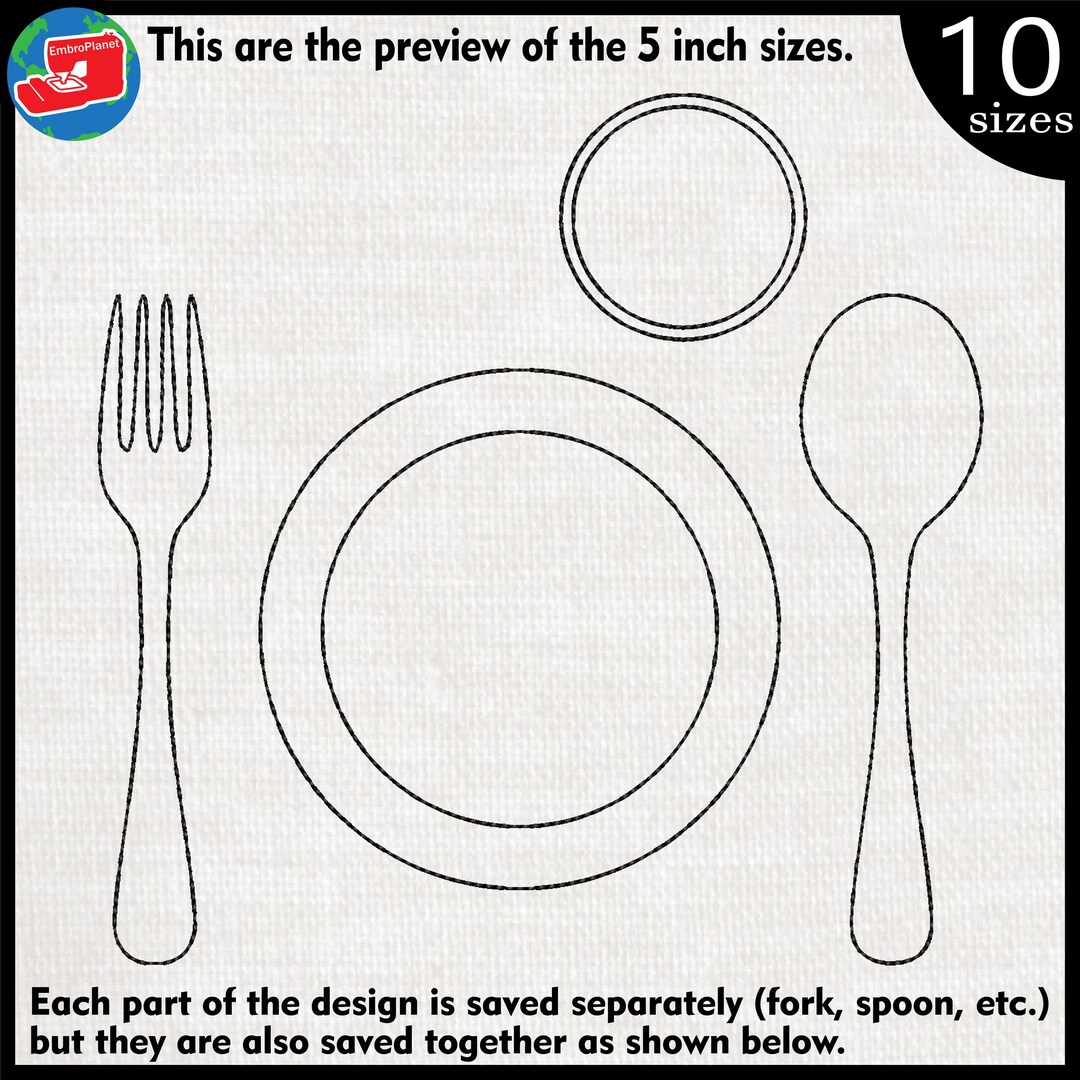 Table Etiquette Outline - Triple Run Embroidery Design (digital ...