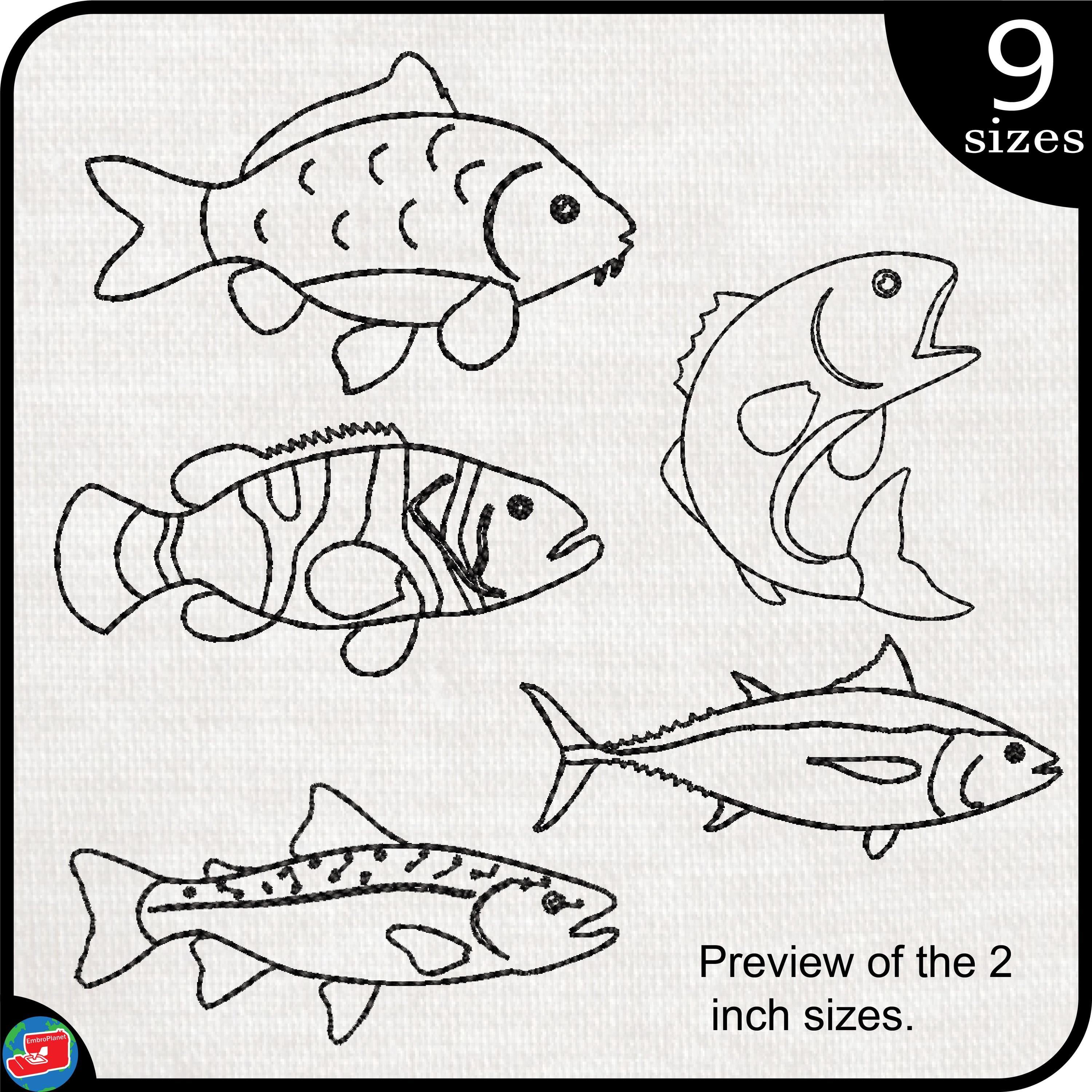Outline Fish Embroidery Designs - Ocean & Lake (digital Download) - Etsy