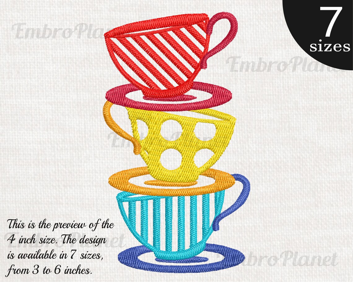 Cute Alice Tea Cups Design for Embroidery Machine Instant - Etsy