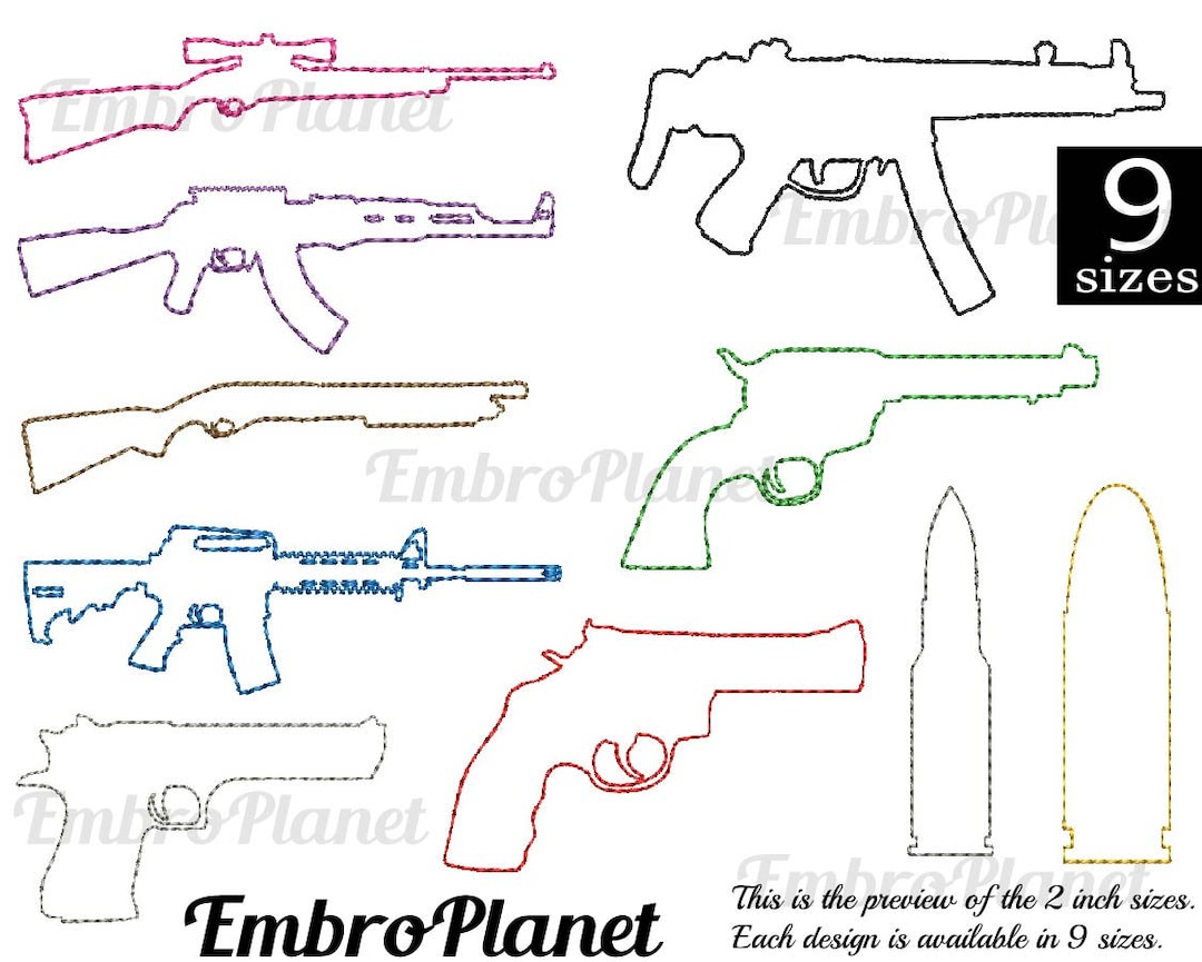 Outline Guns Embroidery Designs - Instant Download (digital File) - Etsy