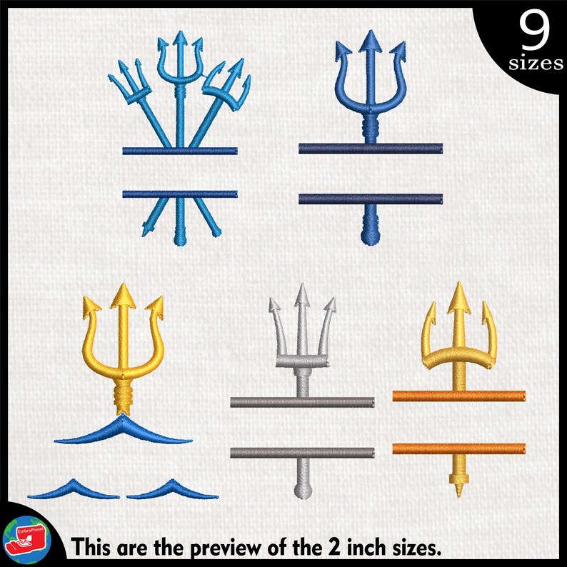Split Trident Embroidery Design – Instant Download (9 Sizes) - Etsy