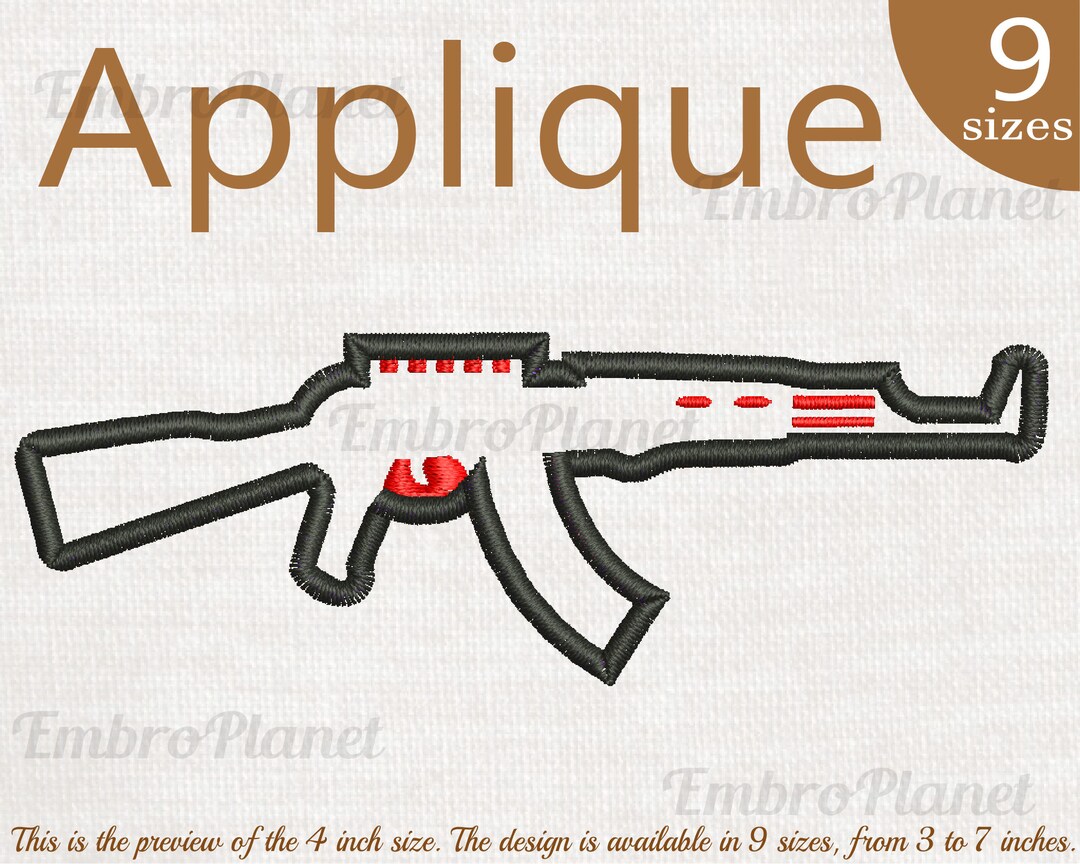Applique AK47 Design for Embroidery Machine Instant Download Digital ...