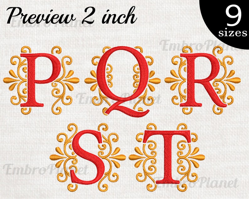 V5 Regal Letters PQRST Designs for Embroidery Machine Instant Download ...