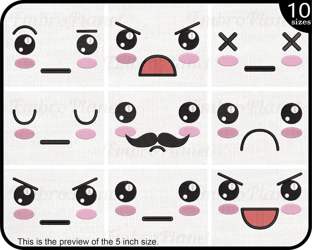 Kawaii Faces Embroidery Designs – Angry, Sad, and More (digital ...