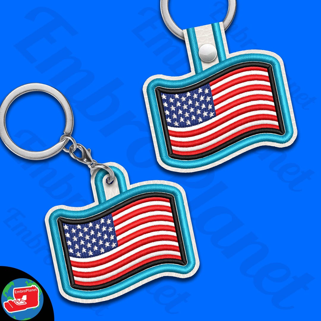 Satin USA Flag Keychain Digital Item - Tab Key Fob ITH Keyring ...