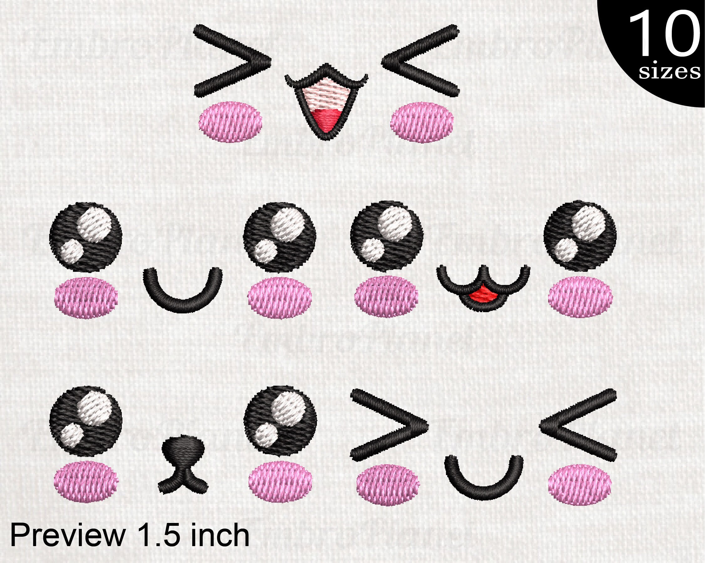 Cute Kawaii Faces - Design for Embroidery Machine, Instant Download ...