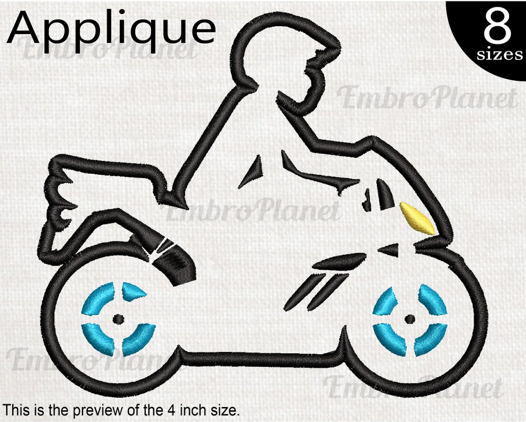 Fast Motorcycle Applique Design for Embroidery Machine - Etsy