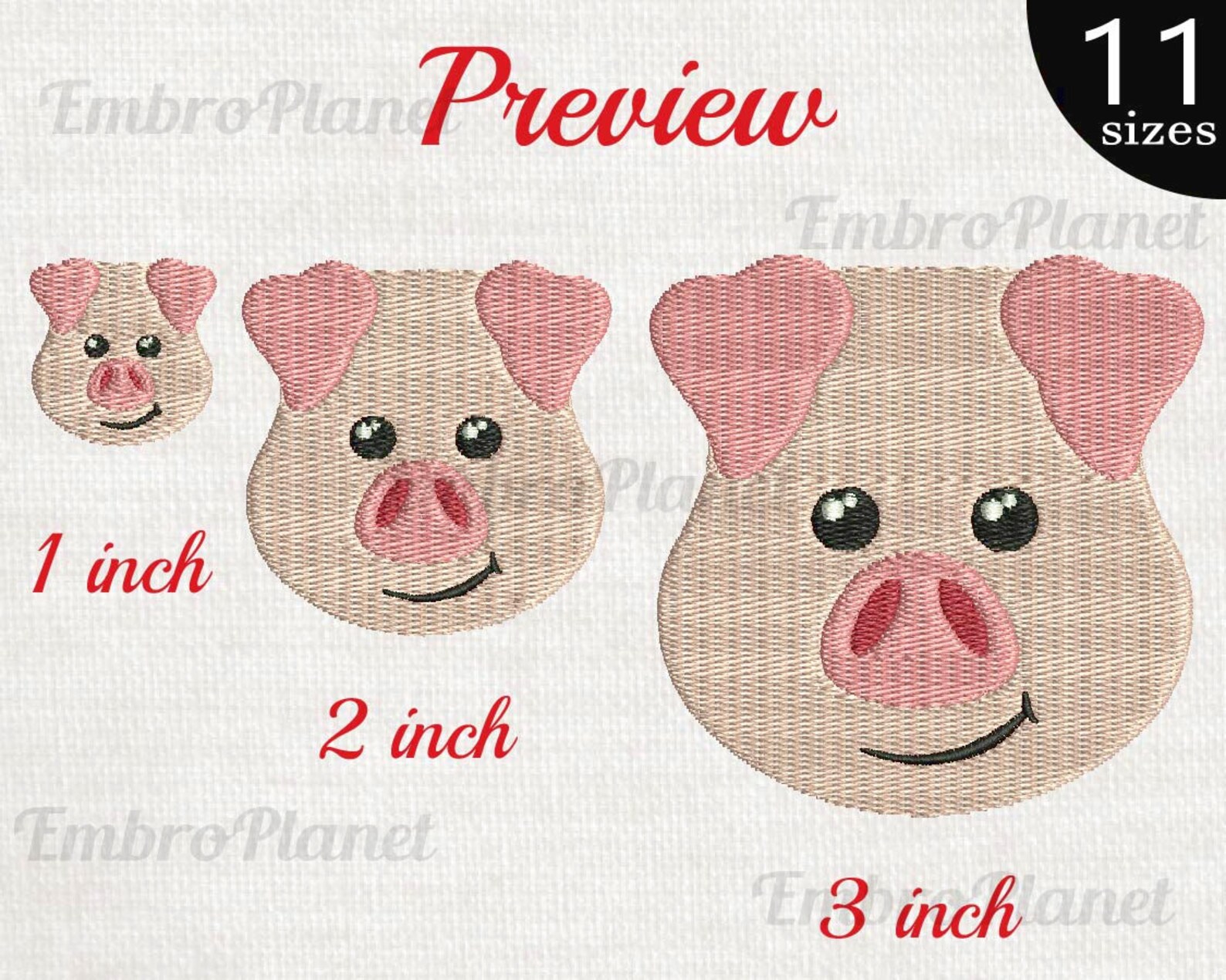 Cute Pig Head Design for Embroidery Machine Instant - Etsy