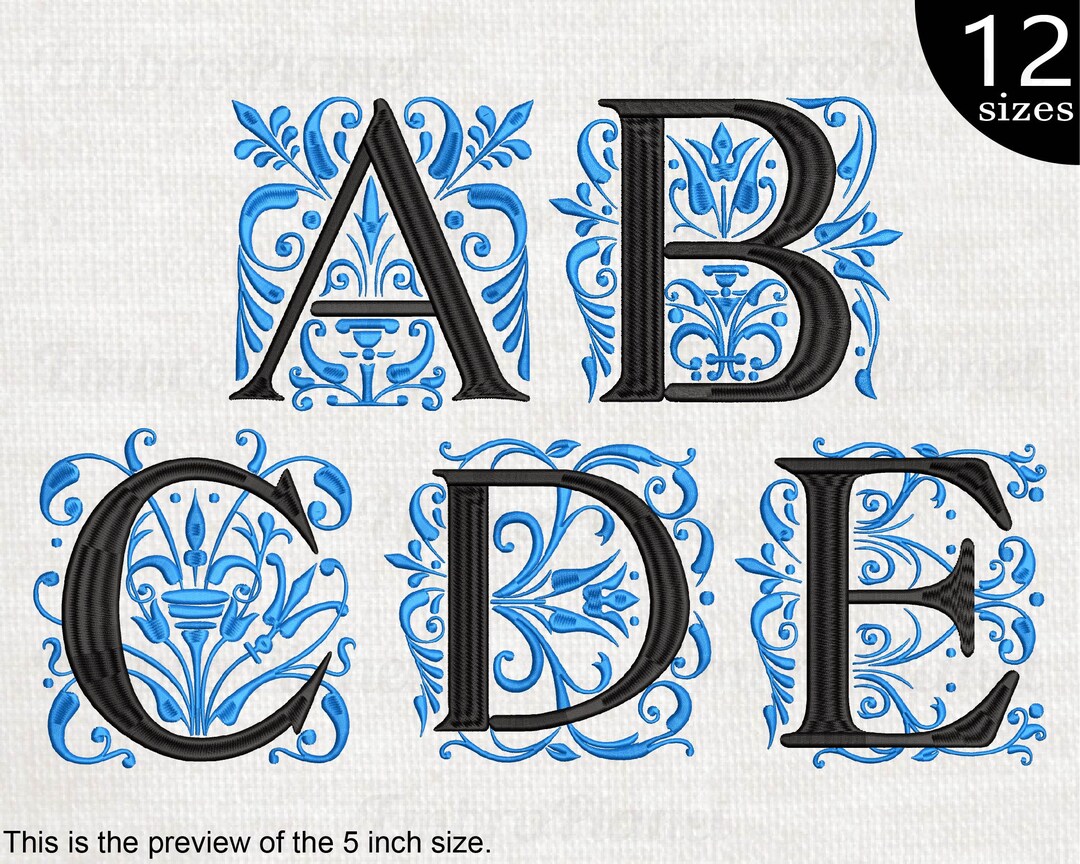 Regal Letters ABCDE - Designs for Embroidery Machine Instant Download ...
