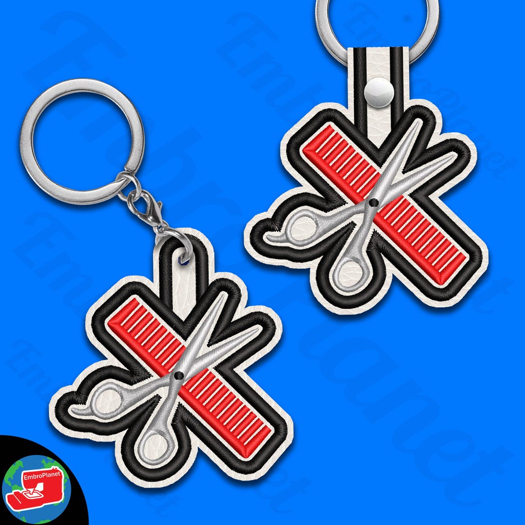 Satin Scissors and Comb Keychain Digital Item - Tab Key Fob ITH Keyring ...