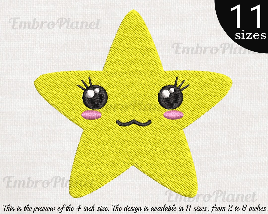 Cute Kawaii Star - Design for Embroidery Machine Instant Download ...