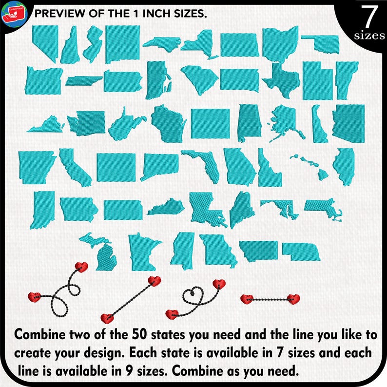 State to State Embroidery Design - USA Map Stitch File (digital ...