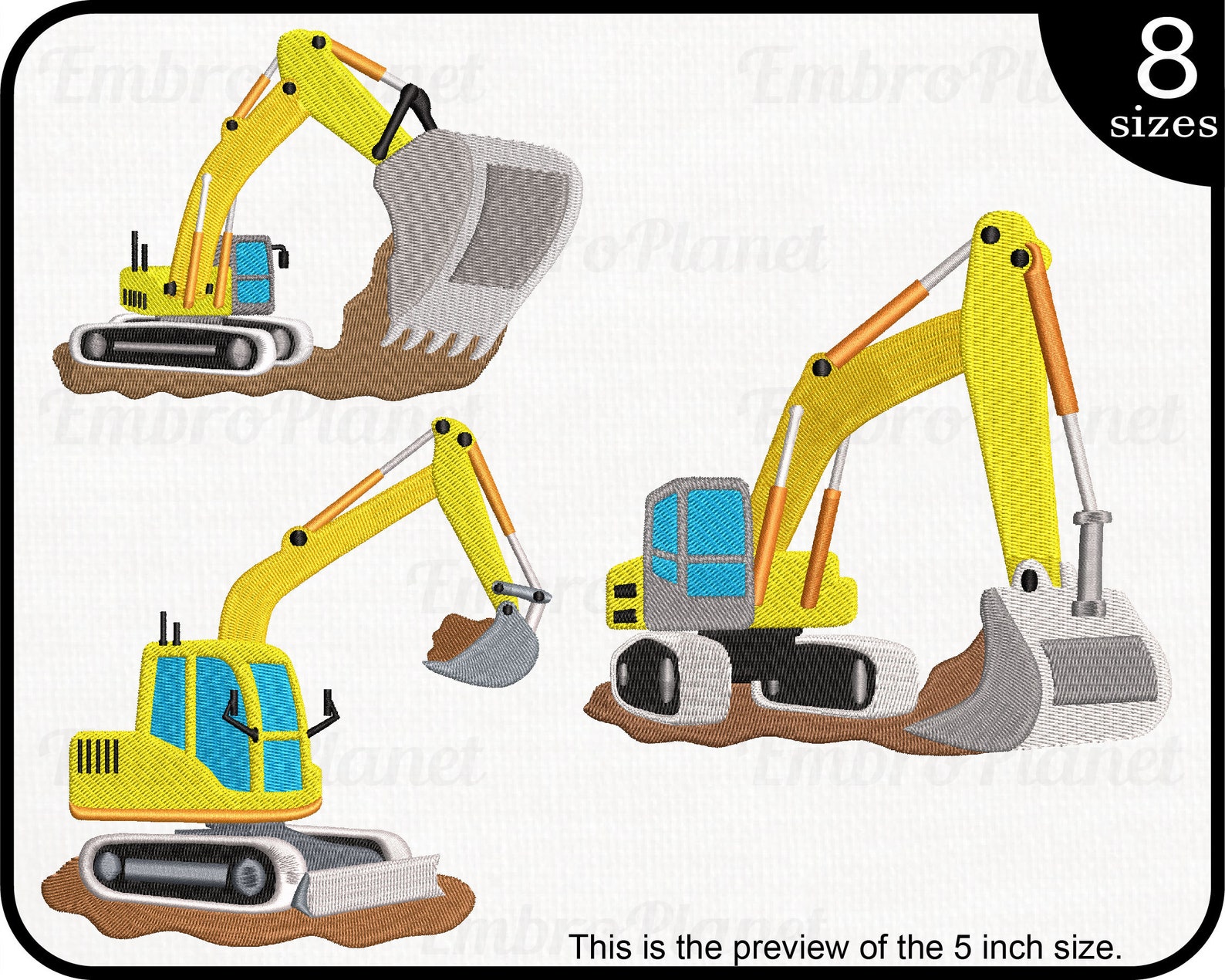 Excavator Embroidery Designs – Construction Truck Machine Patterns ...