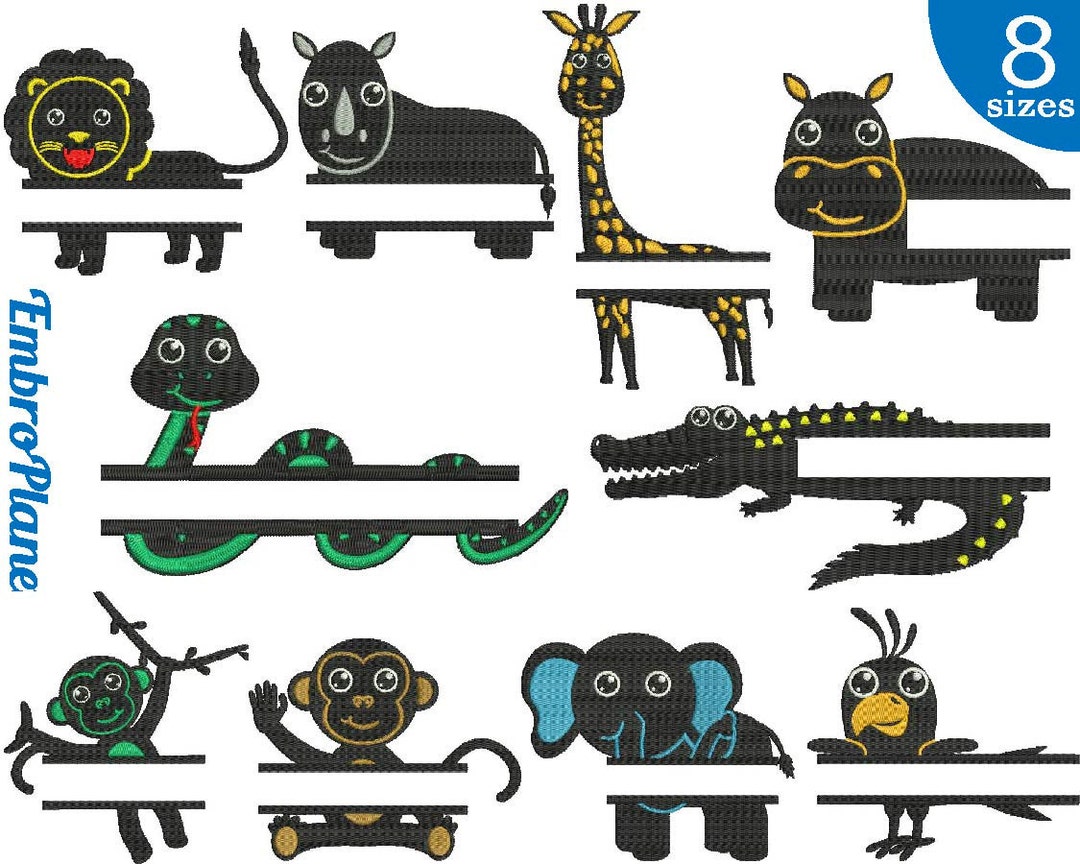 Split Safari Animals - Designs for Embroidery Machine Instant Download ...
