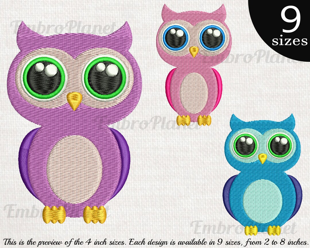 Cute Owls - Designs for Embroidery Machine, Instant Download Digital ...