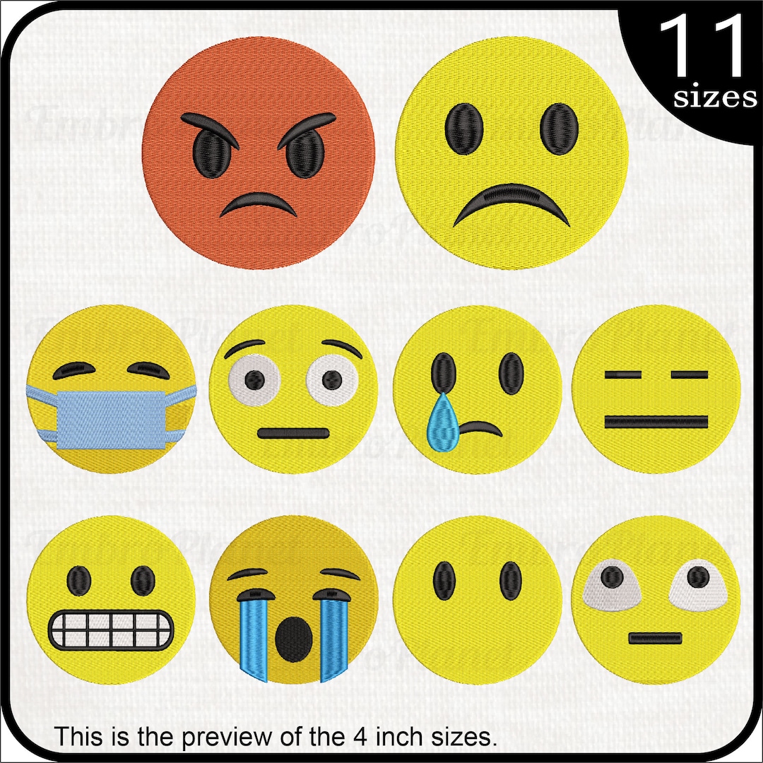 Emoji Embroidery Designs - Icon Set, Machine Embroidery File (instant ...