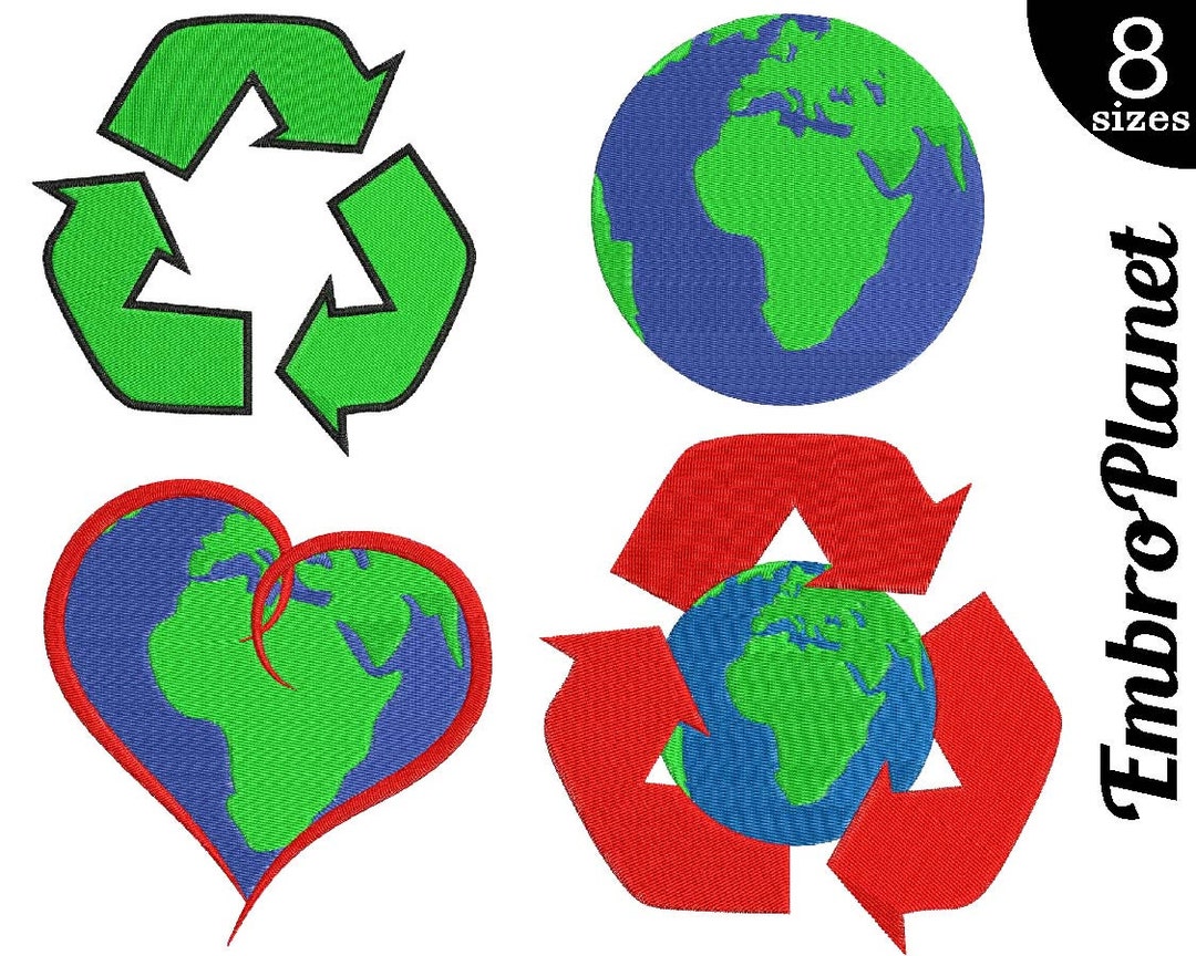 Earth Day Embroidery Designs: Recycle, Love, Heart (digital File) - Etsy