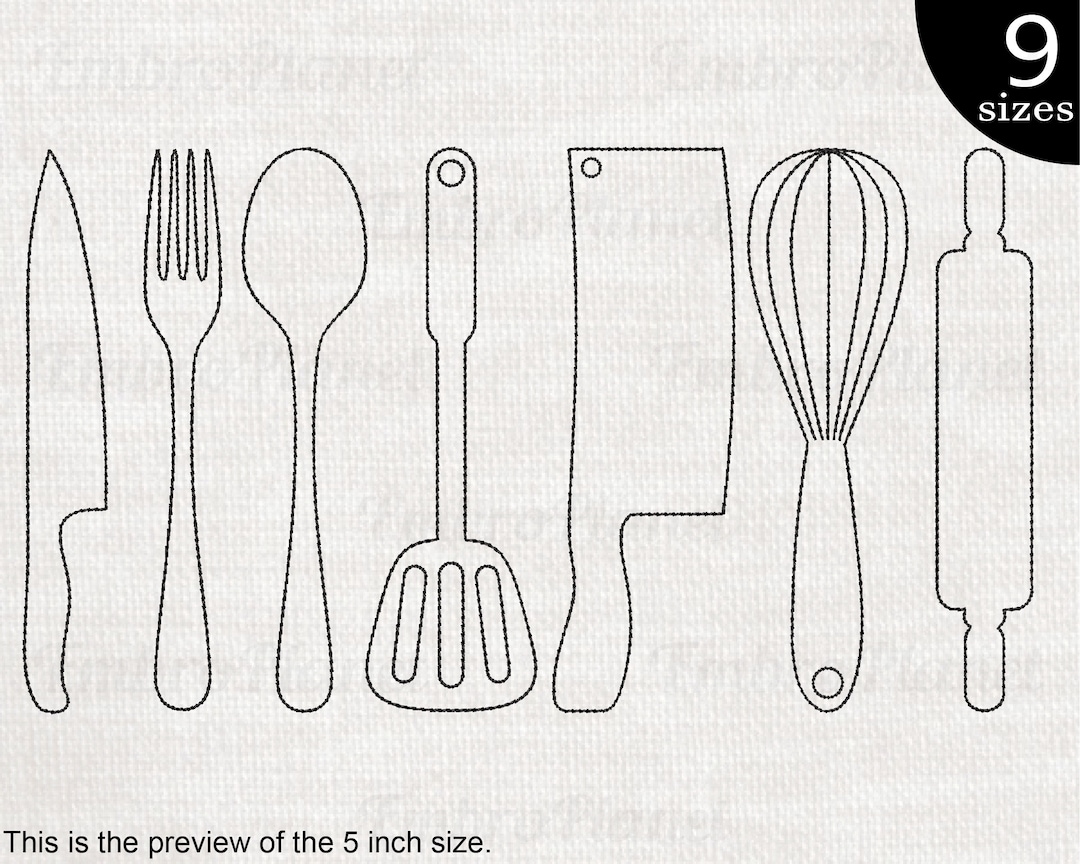 Outline Kitchen Utensils - Designs for Embroidery Machine Instant ...