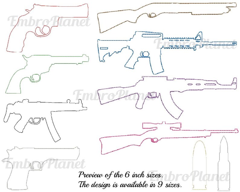 Outline Guns - Design for Embroidery Machine Instant Download Digital ...