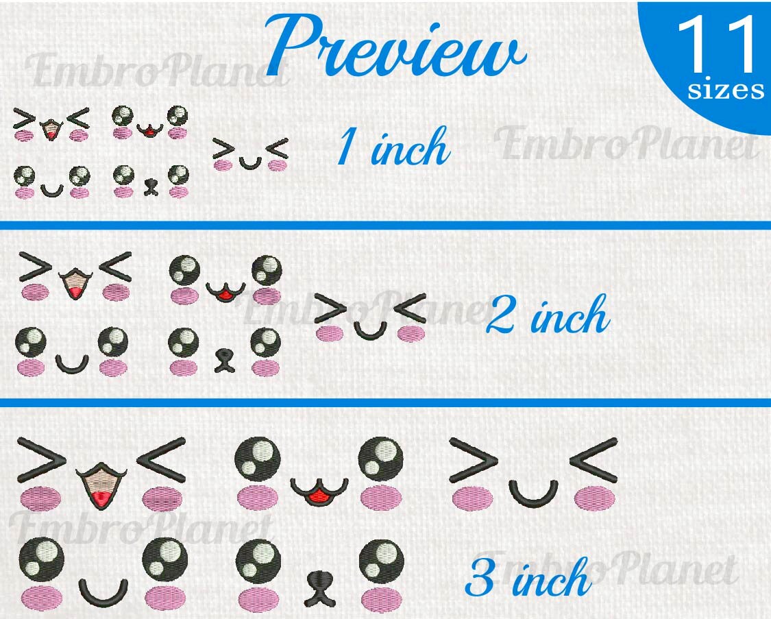 Cute Kawaii Faces Design for embroidery machine Instant | Etsy