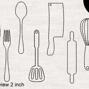 Outline Kitchen Utensils - Designs for Embroidery Machine Instant ...