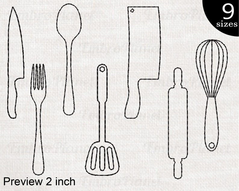 Outline Kitchen Utensils - Designs for Embroidery Machine Instant ...