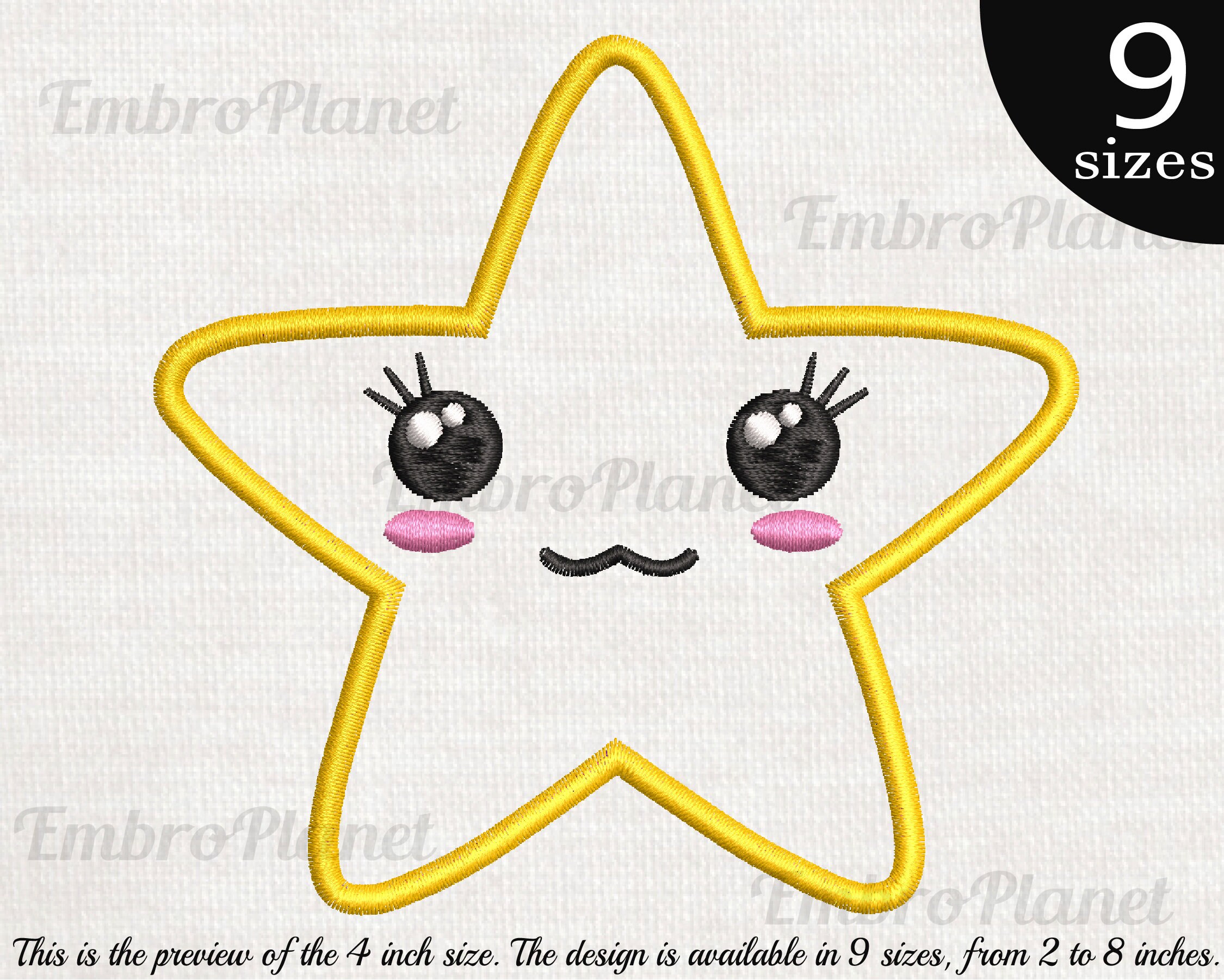 Applique Cute Kawaii Star Design for Embroidery Machine | Etsy