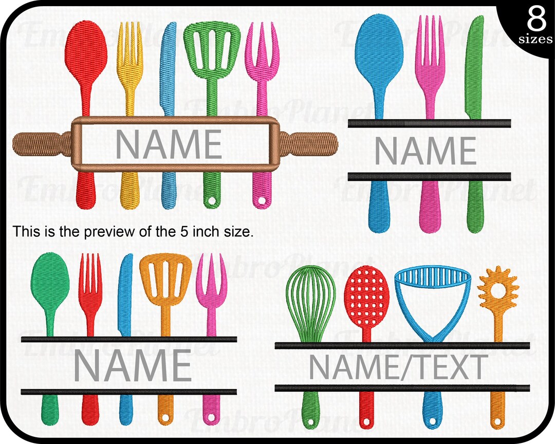 Kitchen Utensils Split Frame Embroidery Designs – Instant Download ...
