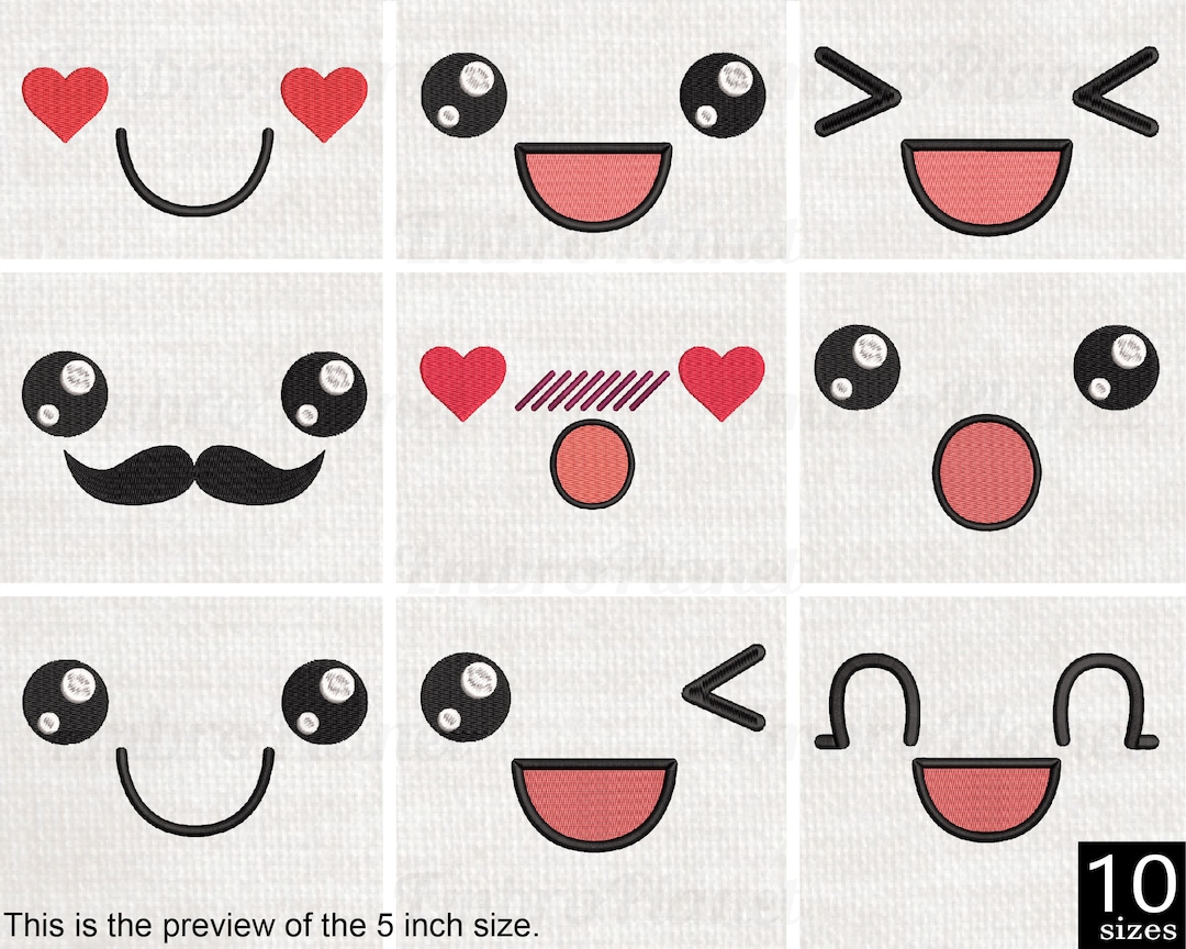 Happy Kawaii Faces - Designs for Embroidery Machine Instant Download ...