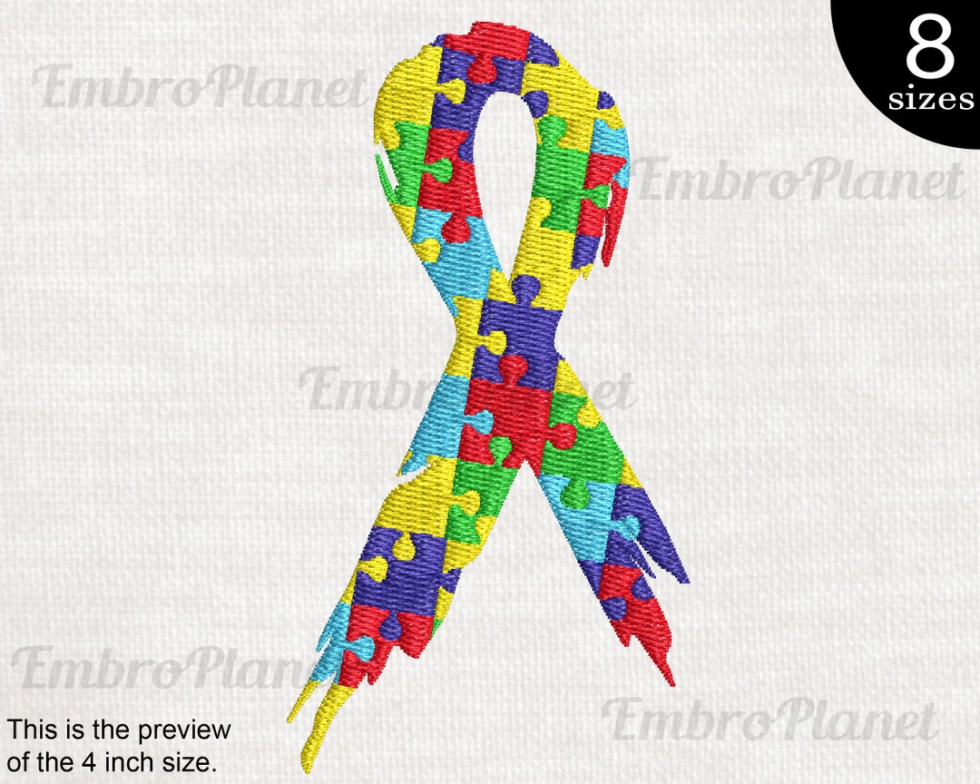 Autism Awareness Ribbon Embroidery Design – Puzzle Piece Icon (digital ...