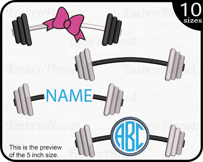 Barbell - Designs for Embroidery Machine Instant Download Digital ...