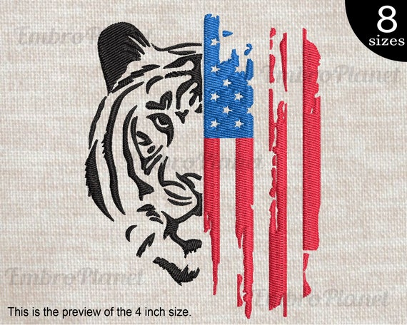 Tiger and American Flag Design for Embroidery Machine | Etsy