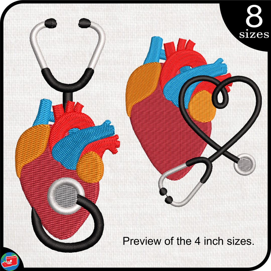 Heart and Stethoscope - Design for Embroidery Machine Instant Download ...
