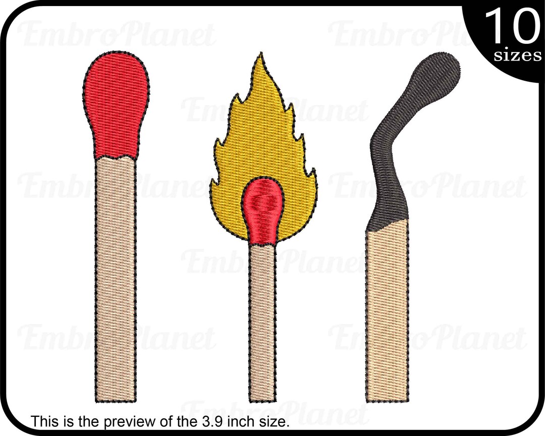 Matchstick on Fire - Designs for Embroidery Machine Instant Download ...