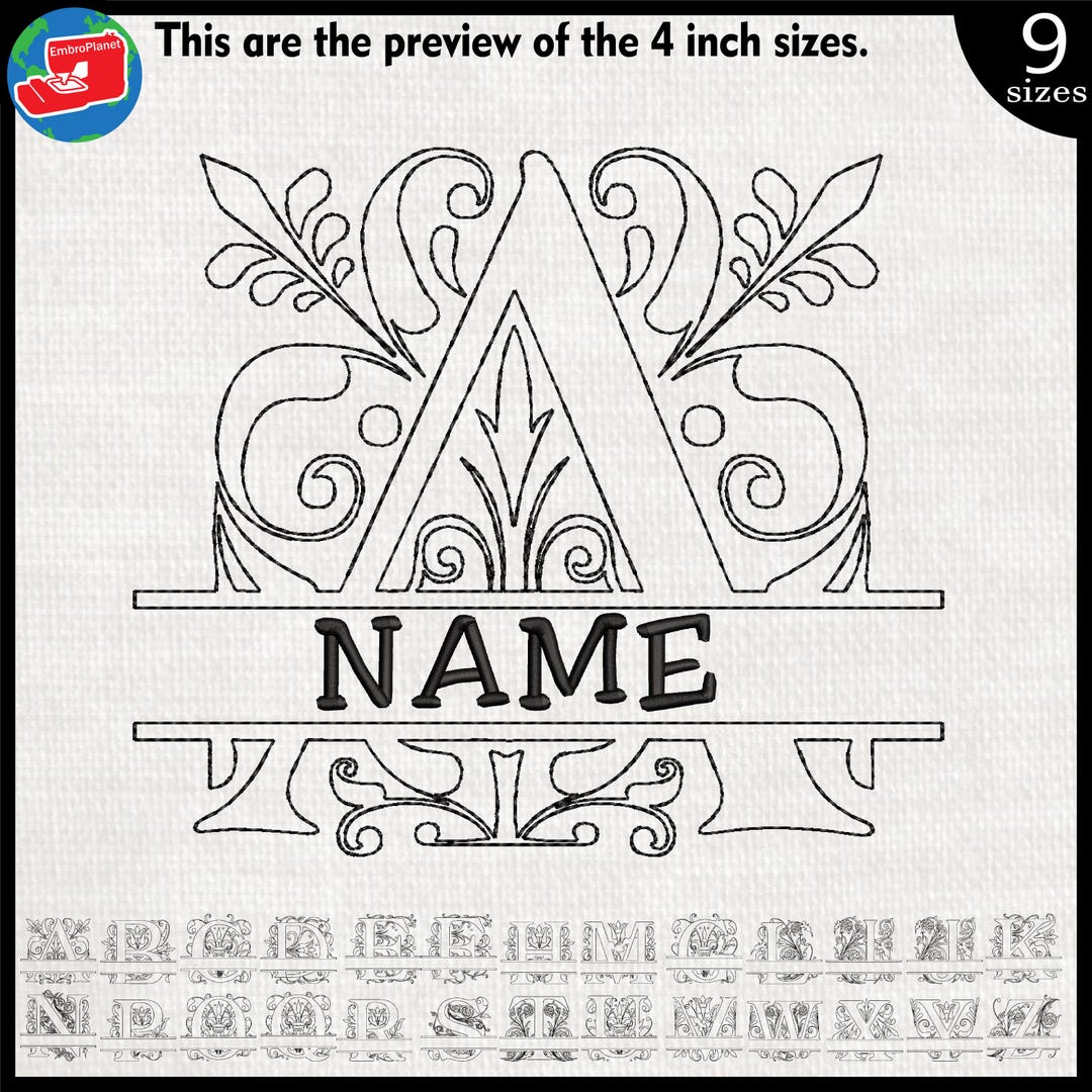 Outline Split Regal Alphabet - Designs for Embroidery Machine Instant ...