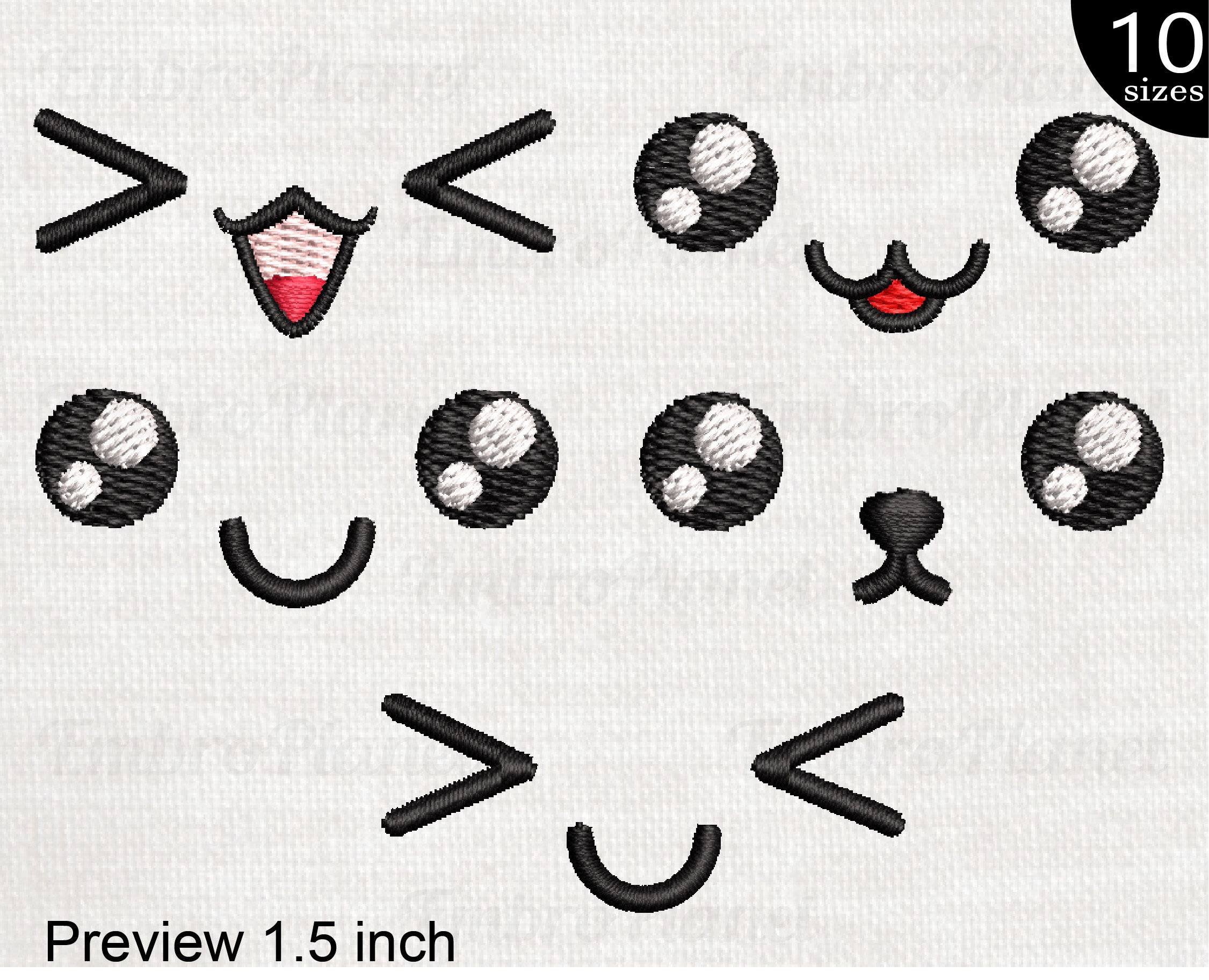 Cute Kawaii Faces - Design for Embroidery Machine, Instant Download ...