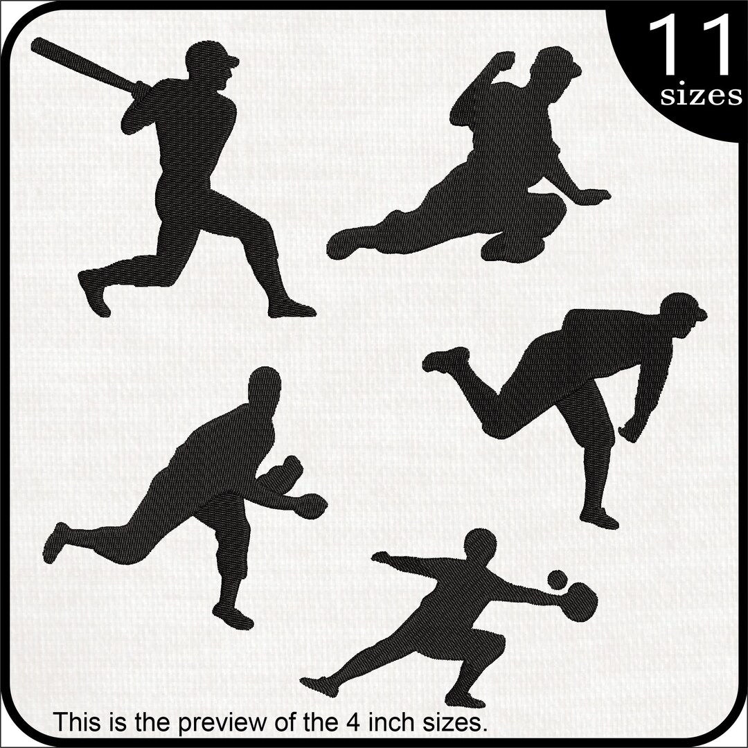 Baseball Players Embroidery Designs - Sport Silhouette (instant ...