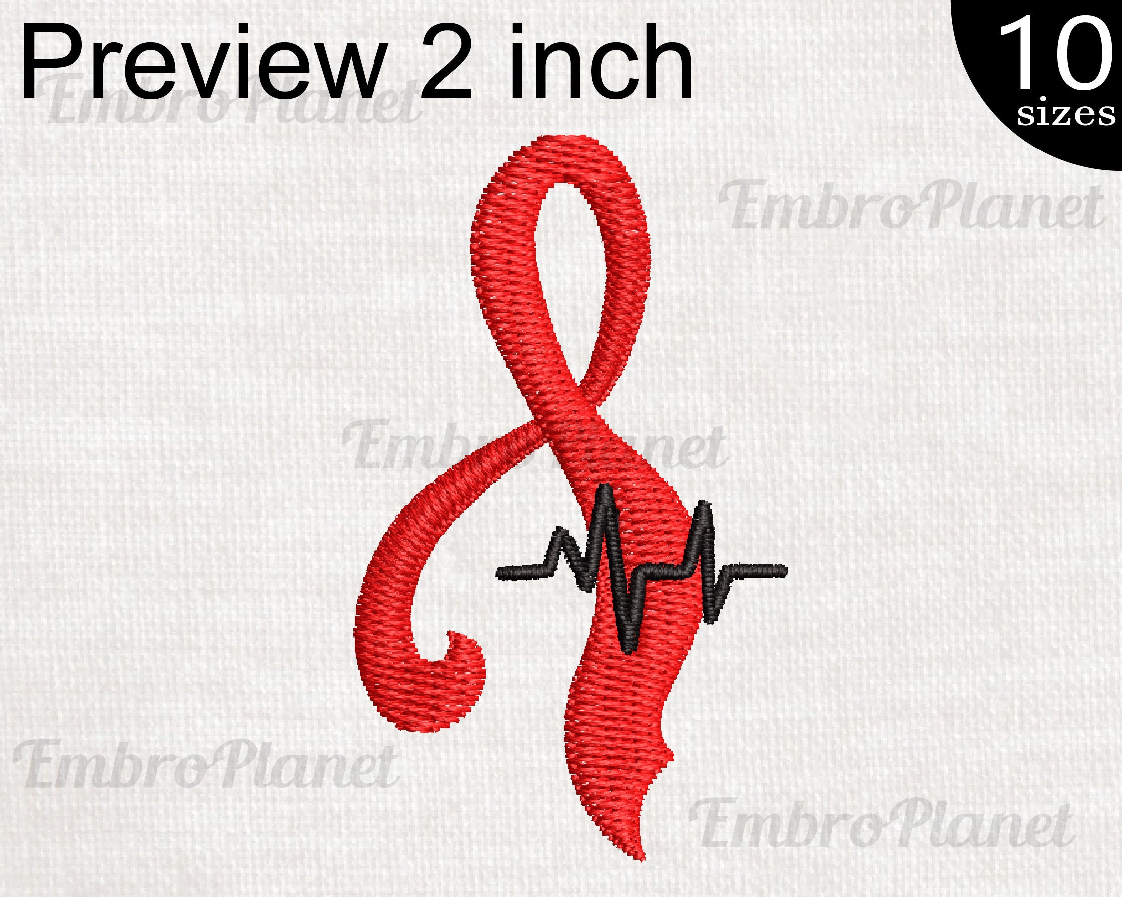 Red Ribbon Heartbeat Embroidery Design – Awareness Symbol (digital ...