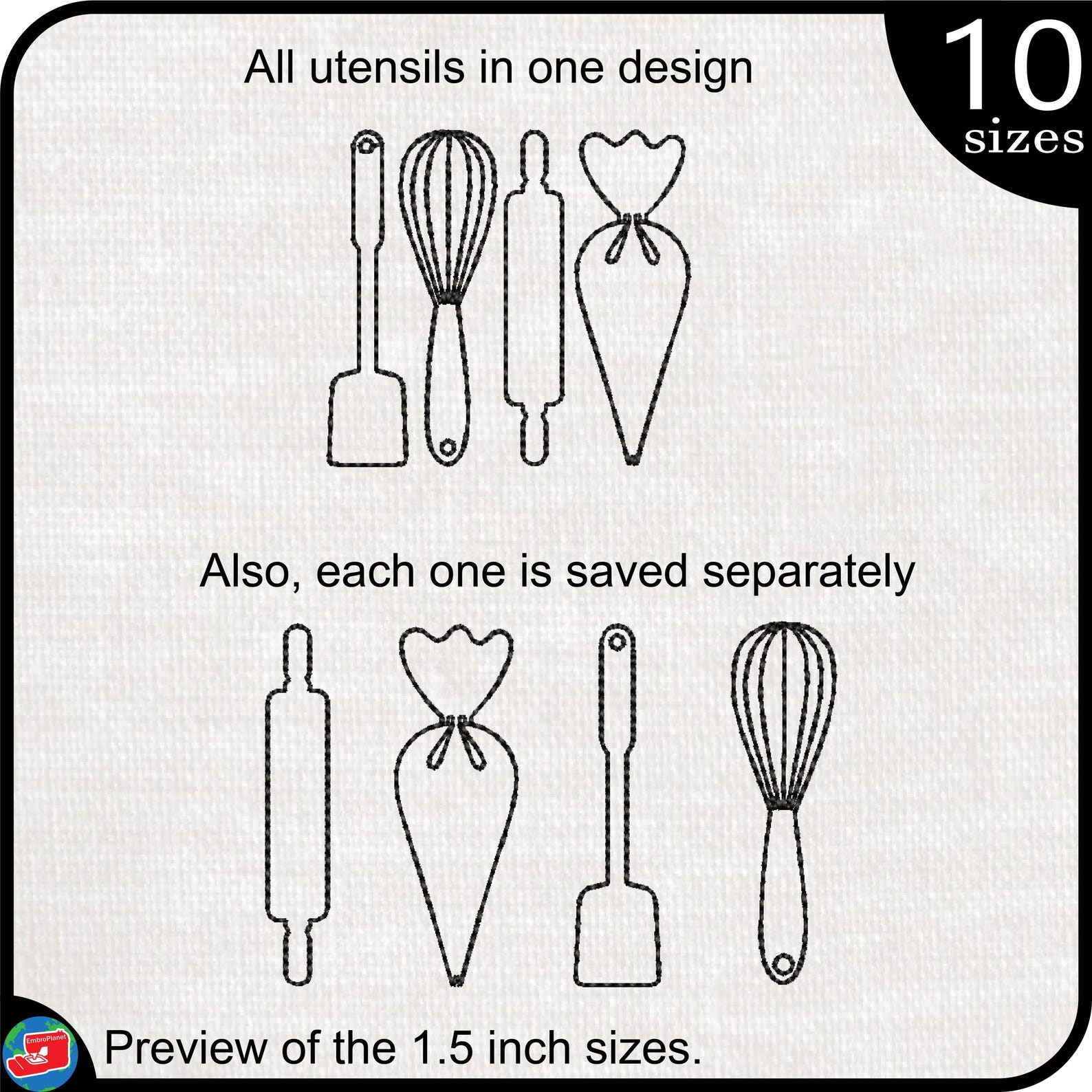 Outline Kitchen Utensils - Designs for Embroidery Machine Instant ...