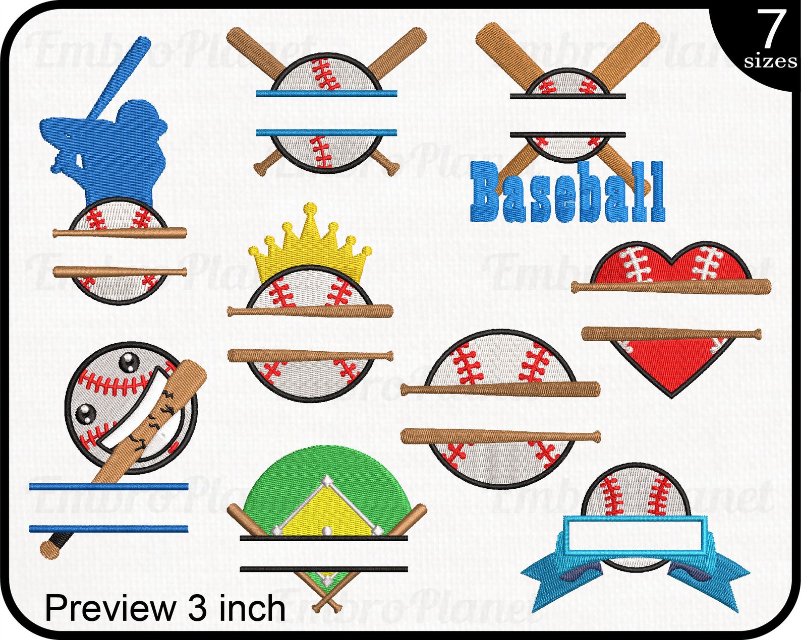 Split Baseball Embroidery Designs for Embroidery Machine - Etsy
