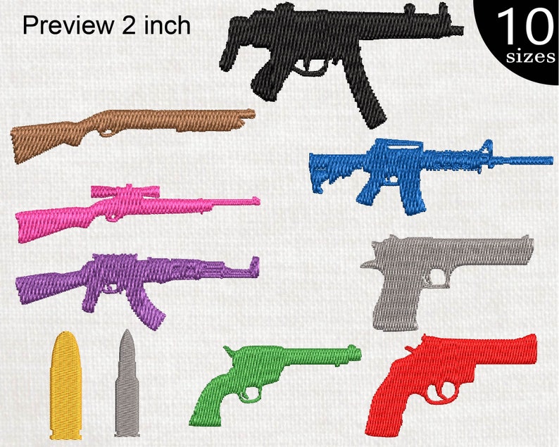 Guns Embroidery Designs – AK47, Pistol, Bullet (digital File) - Etsy