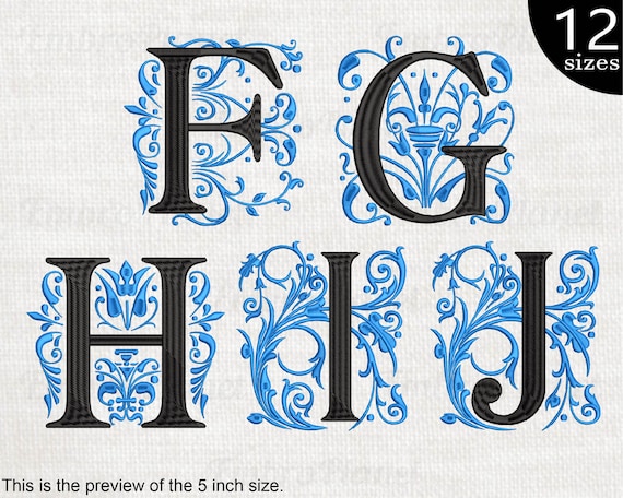 Regal Alphabet FGHIJ Designs for Embroidery Machine Instant - Etsy