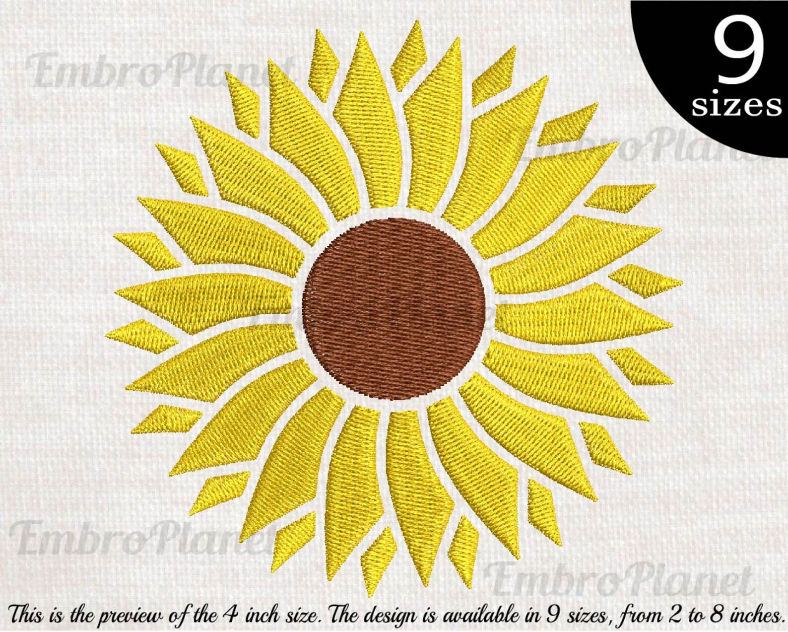 Sunflower - Design for Embroidery Machine Instant Download Digital File ...