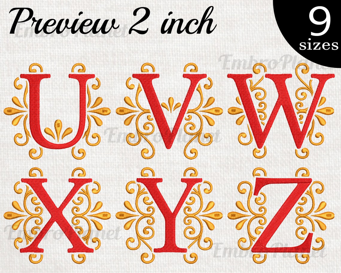 Regal Letter Embroidery Design U-Z (digital Download) - Etsy