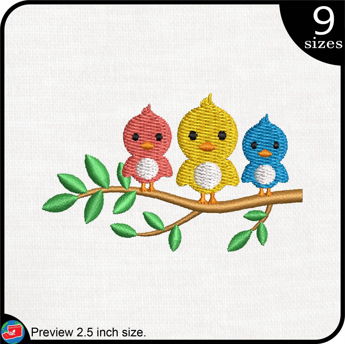 Cute Three Birds - Designs for Embroidery Machine Instant Download ...