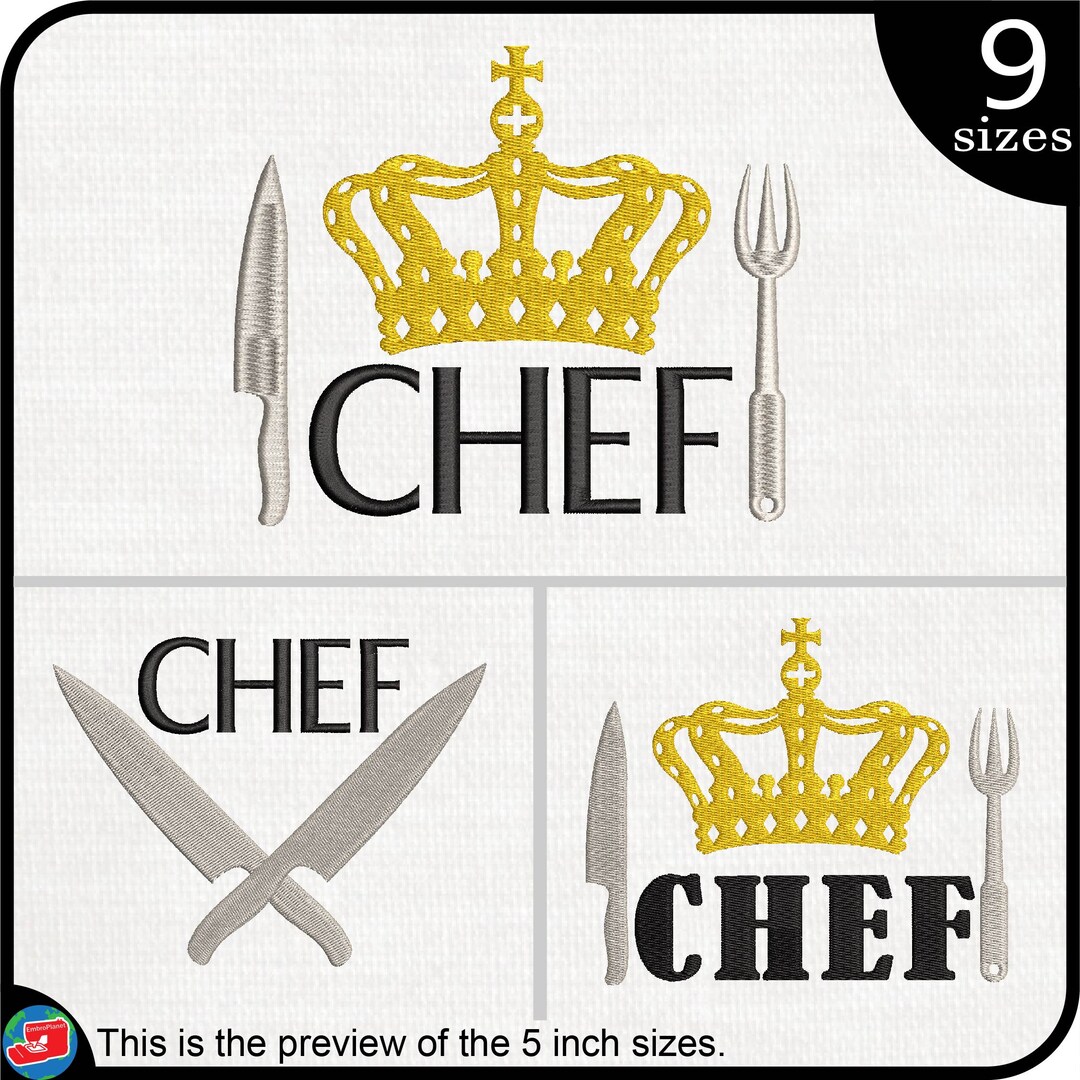 Kitchen Chef Crown Knife - Designs for Embroidery Machine Instant ...