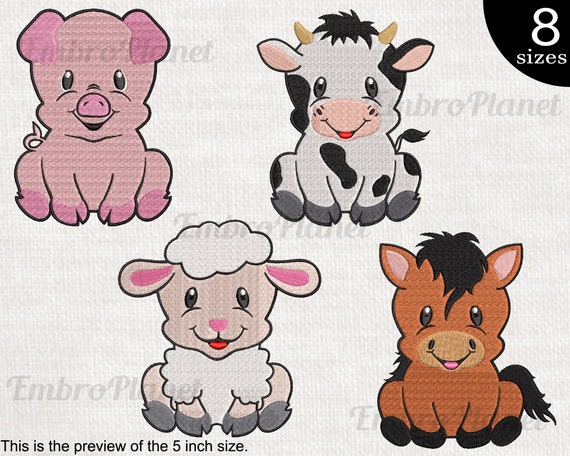 Cute Farm Animals Designs for Embroidery Machine Instant | Etsy